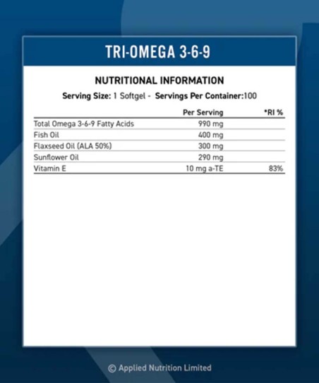 TRI-OMEGA369 - Mélange Idéal d'Omega 3-6-9 - 100 Gélules Végétariennes