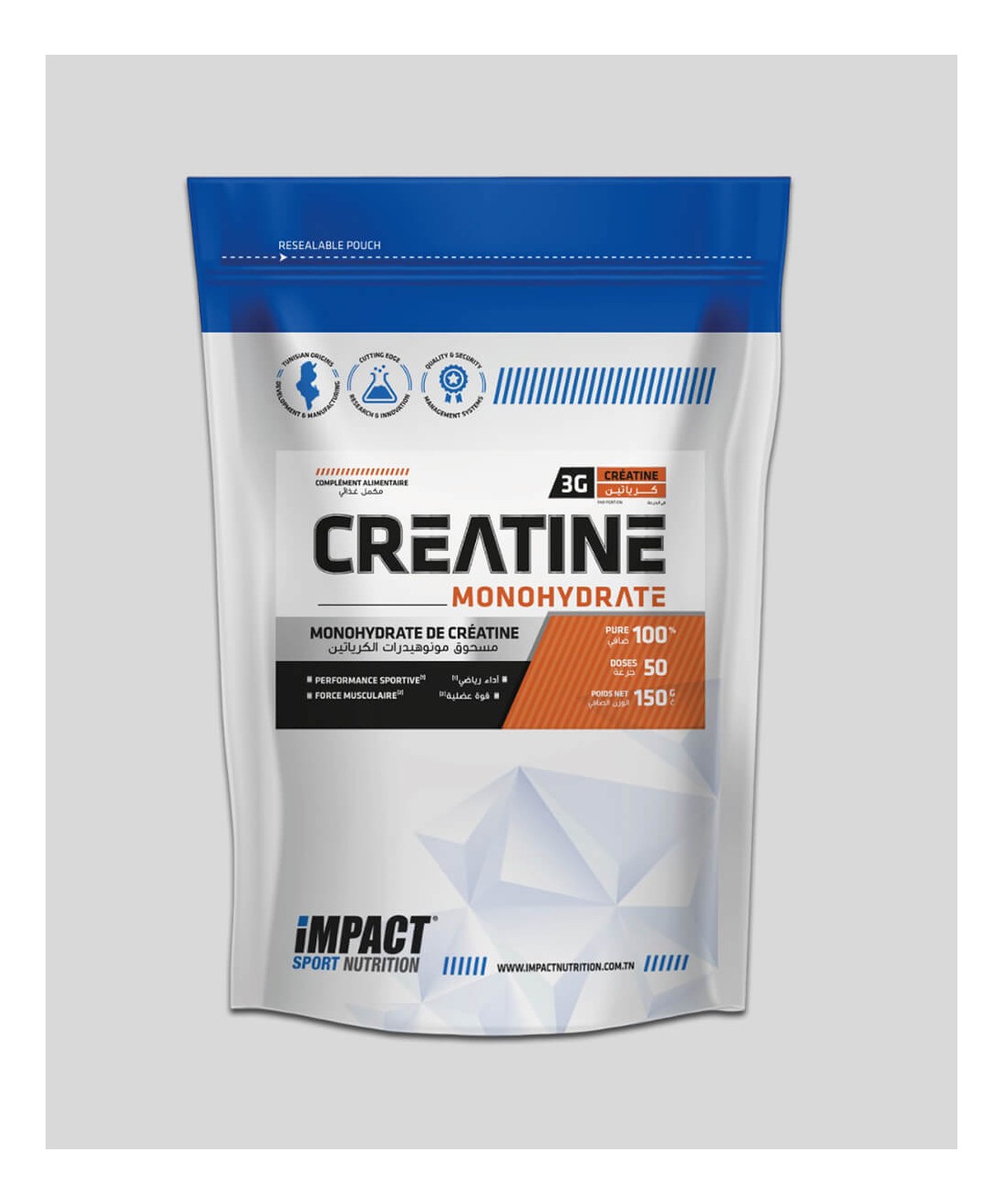 Créatine Monohydrate 150g Impact Sport Nutrition | Tunisie